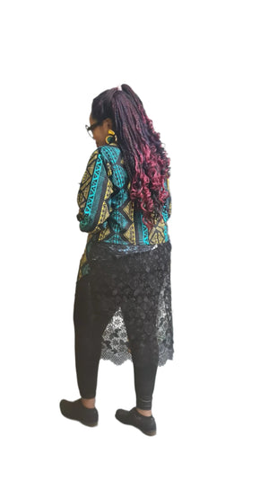Teal Green & Black Mobutu Ankara Shirt